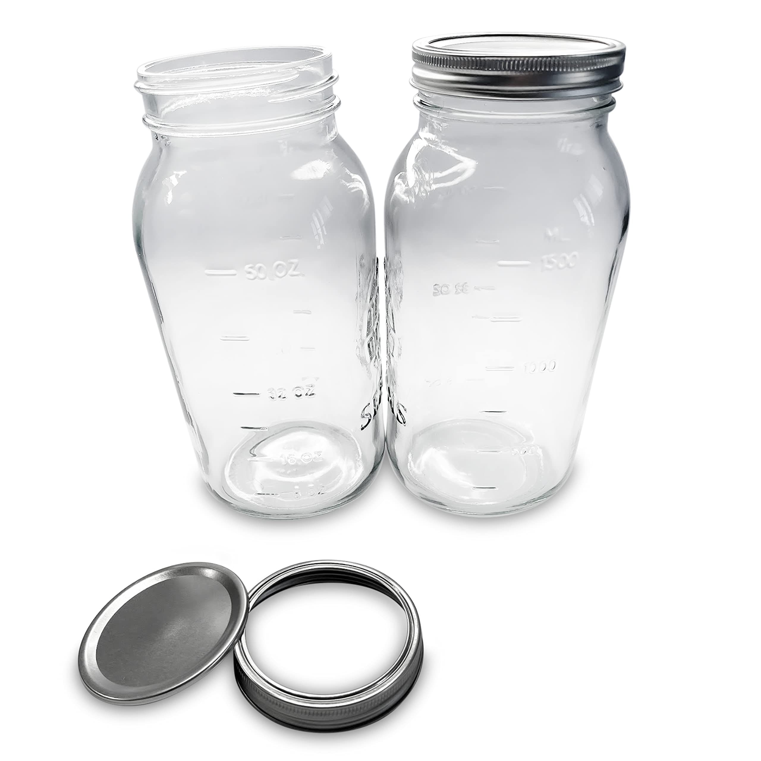 SEZONS 64 ounce (2 Liter) 1/2 gallon Mason Jar wide mouth Food Grade - 2 pack set