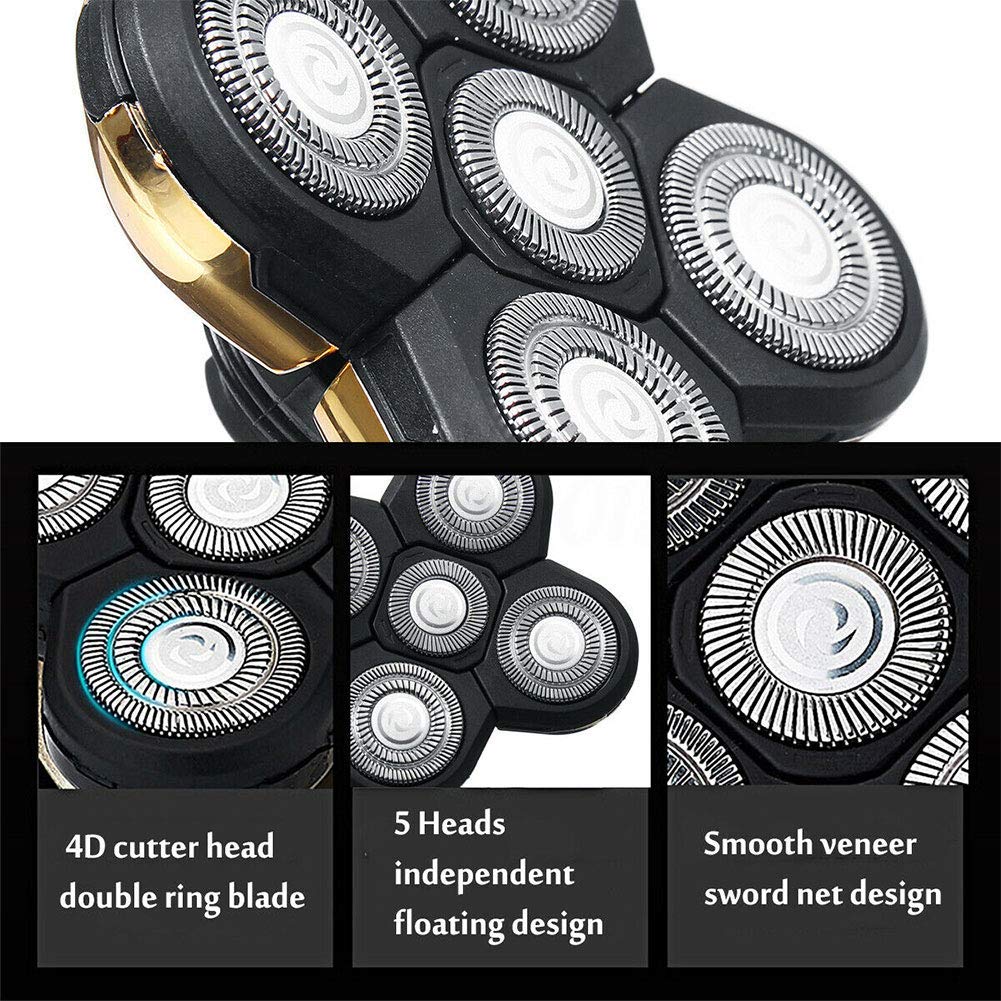 Shaver Blade Heads for 5 Heads Razor Blade Heads, Electric Razor Head Replacement Blades Beard Cutter Easy Install for Head and Face (Gold)