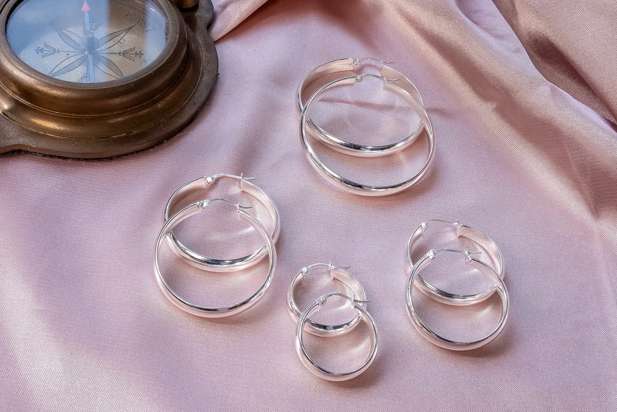 Sterling Silver High Polished Half Round-Tube Click-Top Light Hoop Earrings, 5x30mm