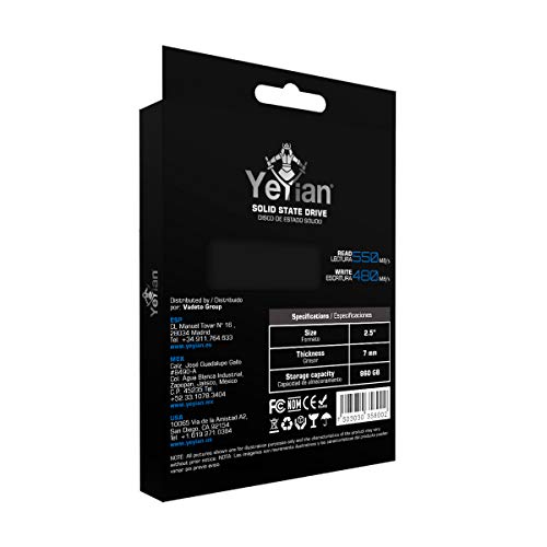 YEYIAN Valk 960GB 2.5 Inch 3D NAND 6GB/s SATA Gen 3 Internal SSD, 550MB/s Read 480MB/s Write, Compact Serial ATA I/II/III Solid State Drive, 1.5 Million Hours MTBT, NOM FCC CE ROHS Certified, Black