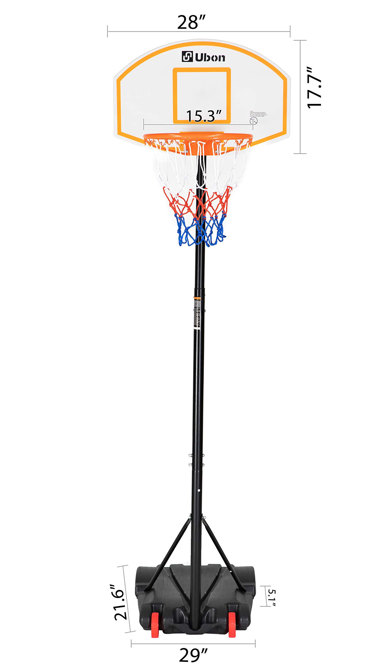 Ubon Portable Basketball Hoop&Goal Basketball Stand Height Adjustable 5.8FT-6.8FT with Wheels