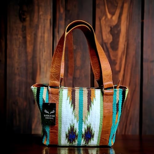 Southwestern Handwoven Wool Leather Boho Tote Purse Western Handbag (Aspen)