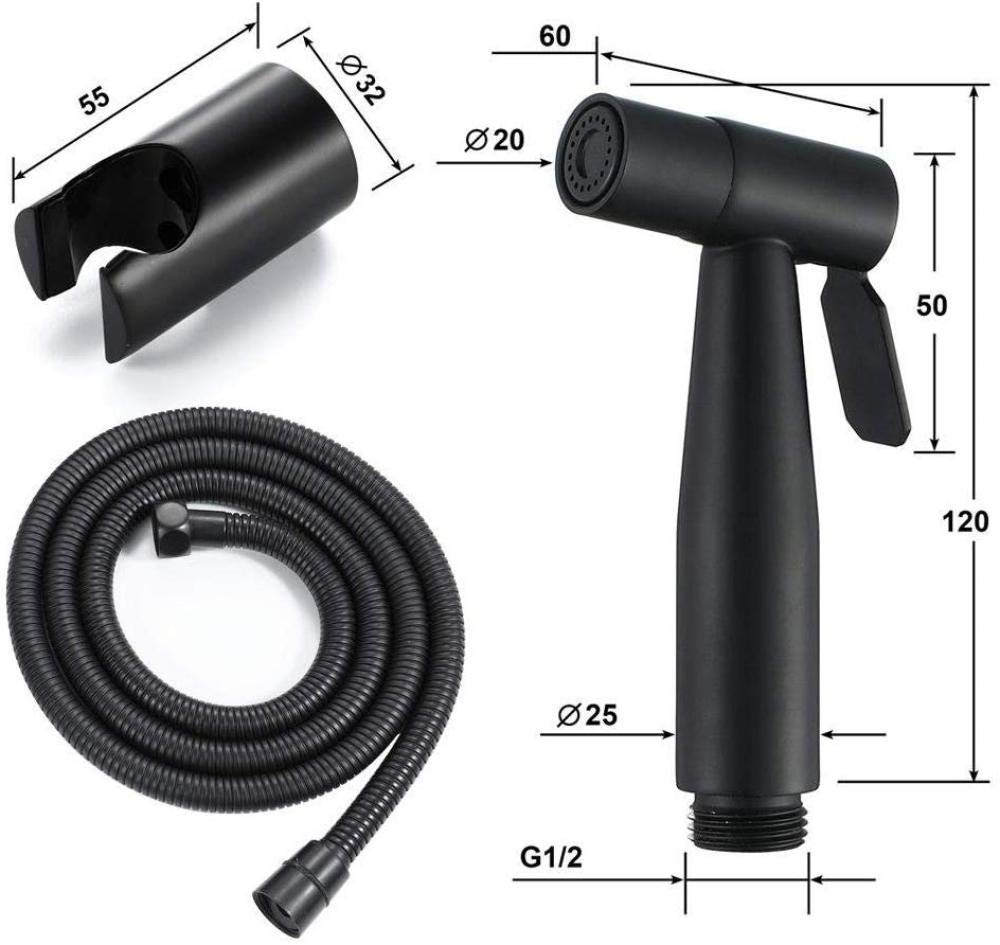 Spray Shower Head Bathroom Toilet Adapter Hose Kit - Black Toilet Spray Gun Set
