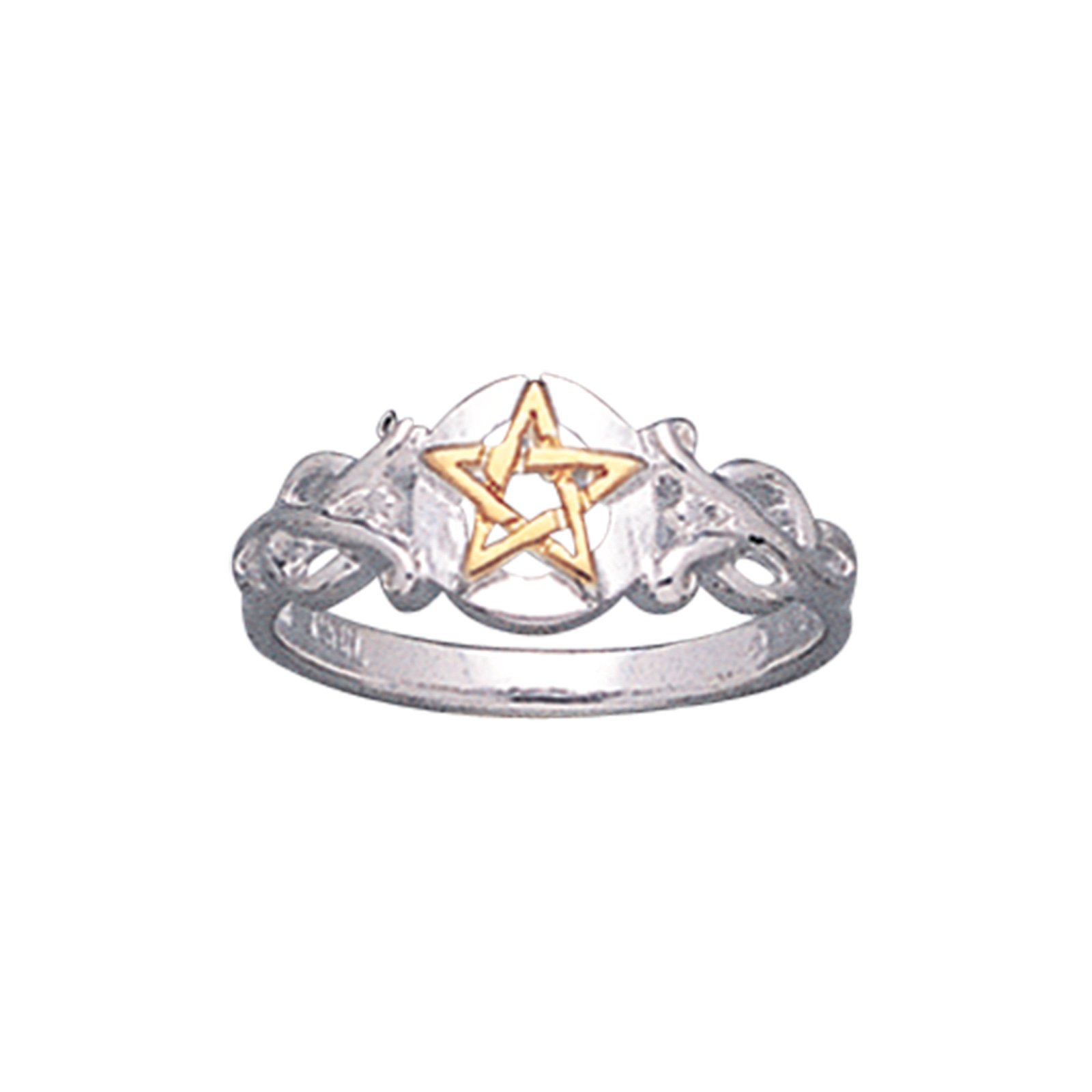 Sterling Silver Pentacle Golden Pentagram Band Ring Size 3(Sizes 3,4,5,6,7,8,9,10,11,12,13,14,15)