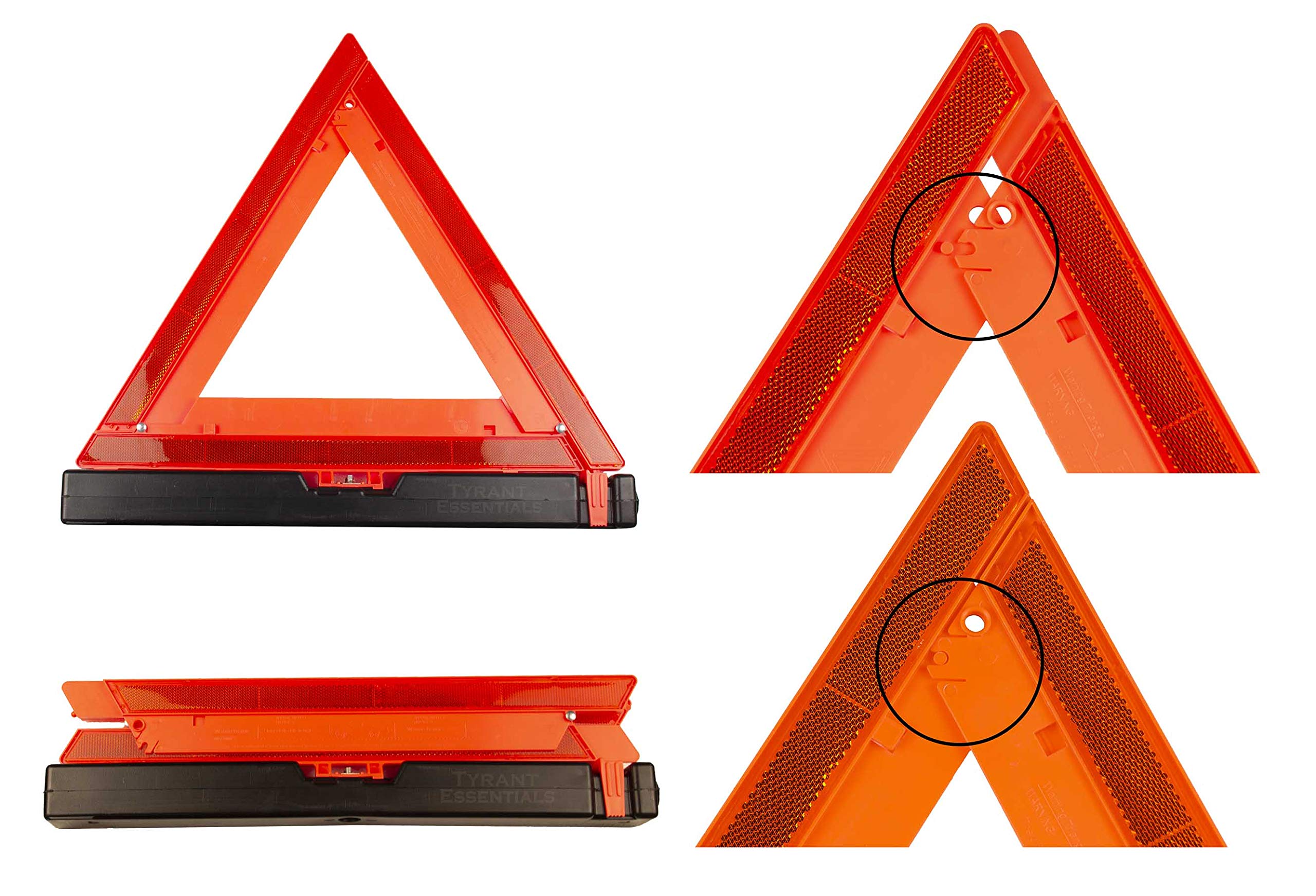 TYRANT Emergency Safety Warning Triangles β Roadside Kit for Car, Truck, RV Vehicles β DOT approved, Highly Reflective, Foldable with Carrying Case, Pack of 3