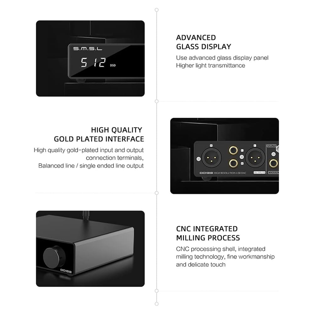 SMSL DO100 USB DAC ES9038Q2Mx2 OPA1612x4 Bluetooth5.1 DSD512 32bit/768kHz USB/BT/Opt/Coax Input RCA/XLR Output High Resolution Balanced Audio Decoder with Remote Control