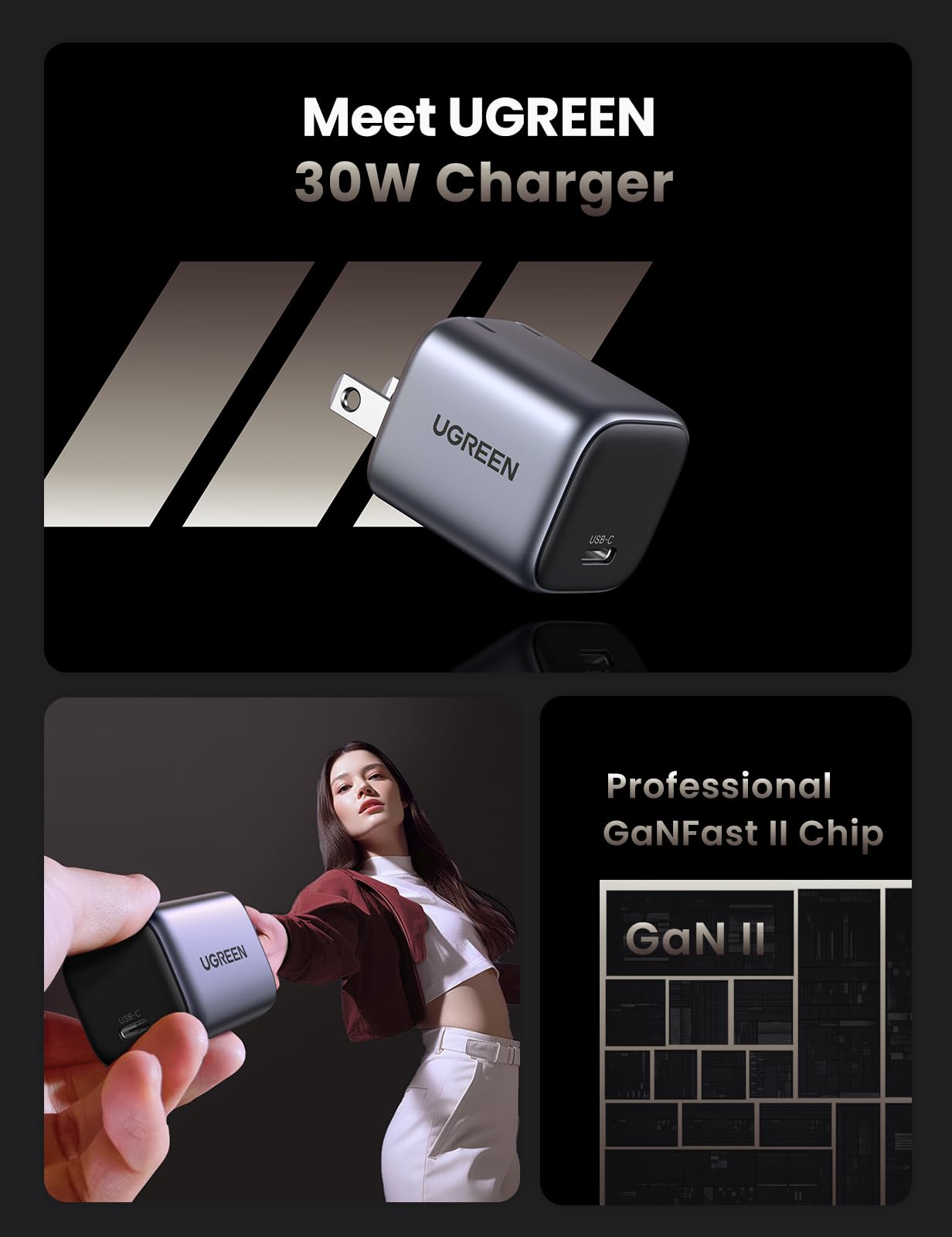 UGREEN Nexode 30W USB C Charger with 60W USB C Cable, iPhone 15 Charger Foldable GaN PPS Compact Fast Wall Charger Block for iPhone 15/14, Galaxy S24 Ultra/S23, Pixel 8 Pro, MacBook Air, iPad Pro
