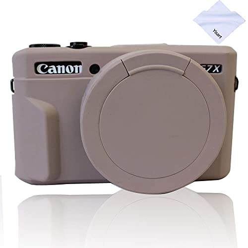 Yisau Case for G7X Mark II Removable Lens Cover, Silicone Cover Rubber Soft Camera Canon PowerShot (Lightgrey)