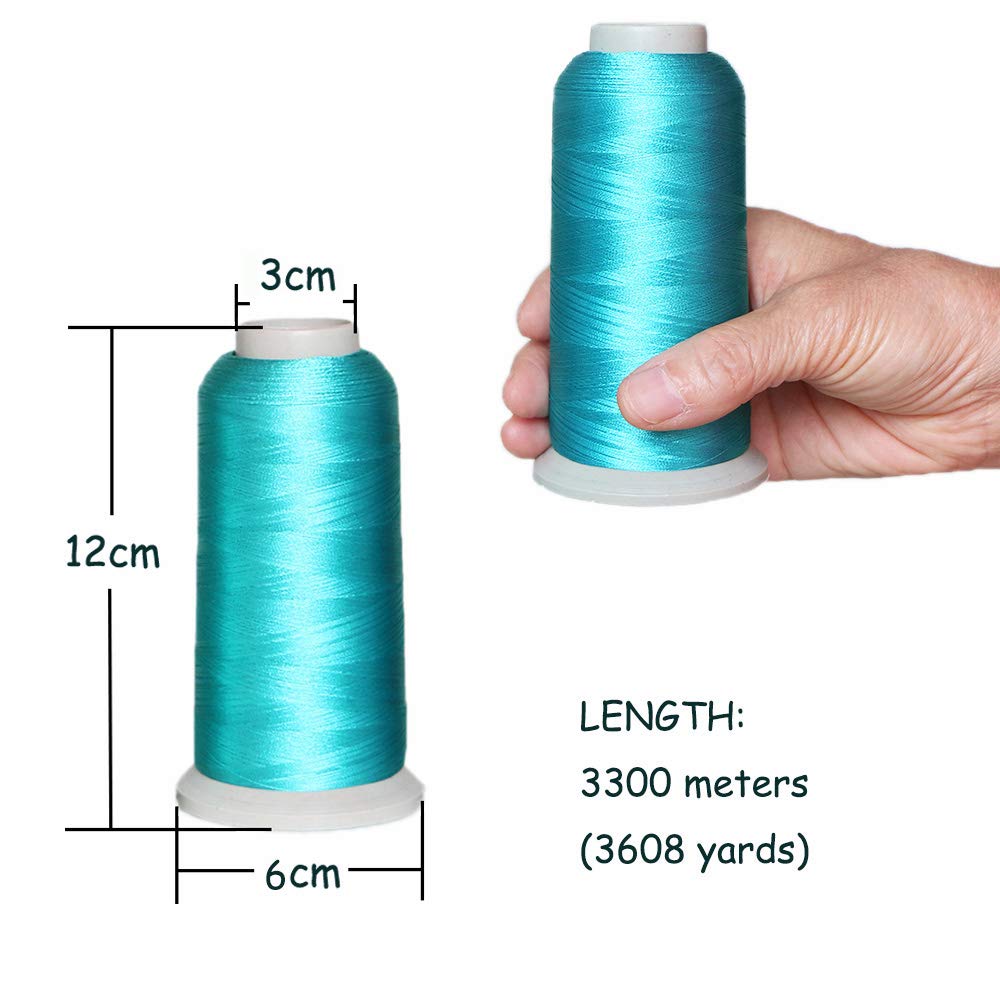 Set of 4 Embroidery Thread Light Cyan Turquoise Teal Polyester Huge Spool 3608 Yards (3300M) Each for Home Embroidery and Sewing Machines β ACRAFT