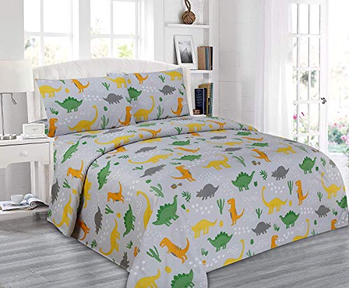 Sheet Set Kids Dinosaur Green Orange Yellow Grey Cactus Plants New # Dinosaur (Queen)