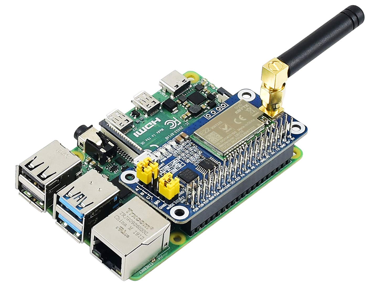 waveshare SX1262 LoRa HAT for Raspberry Pi 915MHz Frequency Band Data Transmission up to 5km Support Auto Repeating to Transmit Longer Wake on Radio Wireless Config Carrier Sensing Communication Key