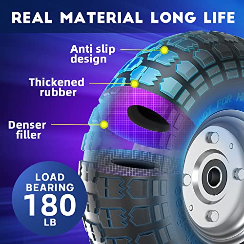 Winisok 4.10/3.50-4 Tire Wheels Flat Free, 10" Heavy Duty Solid Replacement Tire with 5/8ββ Bearings for Wagon/Wheelbarrow/Hand Truck/Generators (2 Pack)