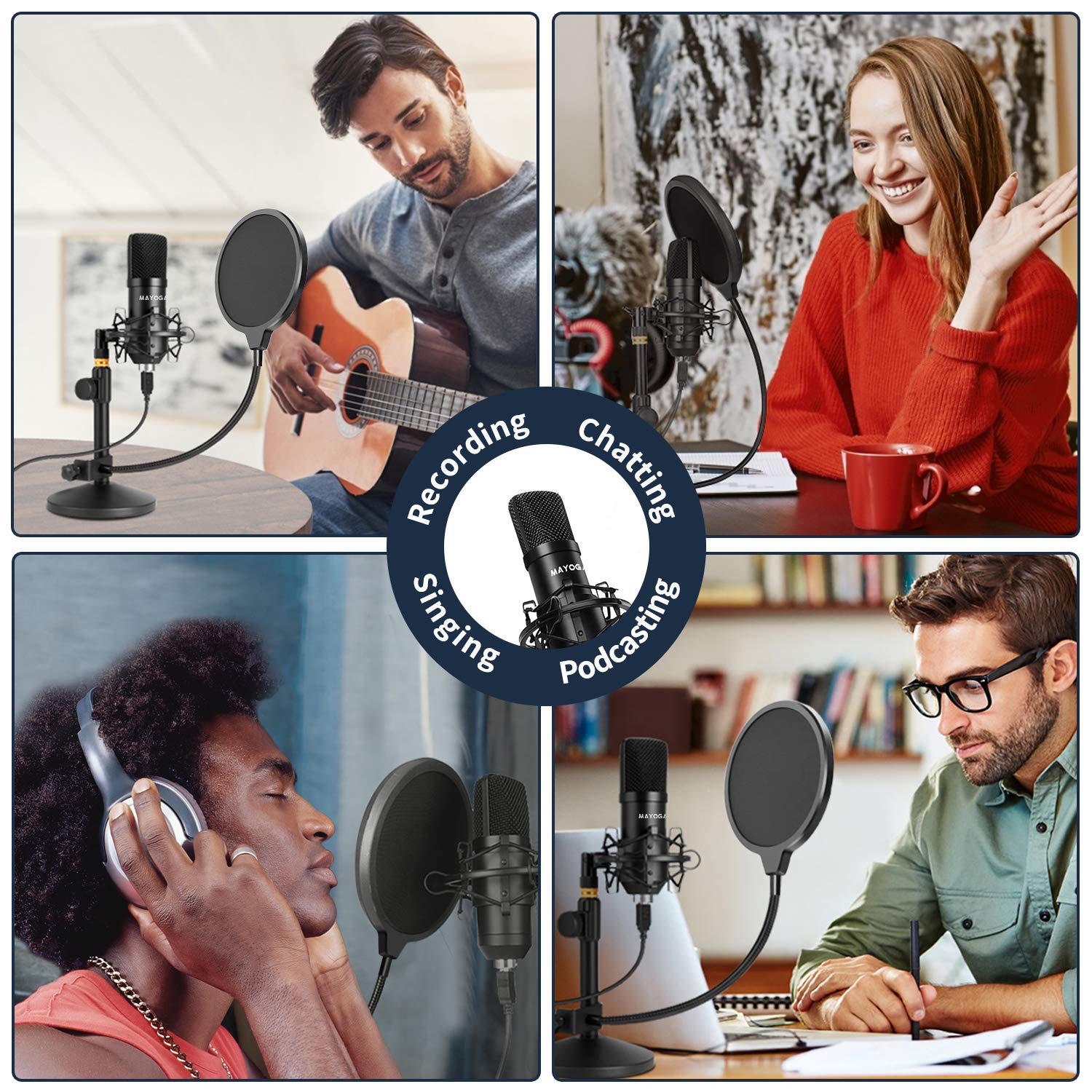 USB Microphone w/Shock Mount Pop Filter, Condenser Mic, Computer Mic, Gaming Mic, Cardioid Condenser Microphone Kit,USB Condenser Gaming Microphone,Studio Mic kit for YouTube Video Streaming Podcast