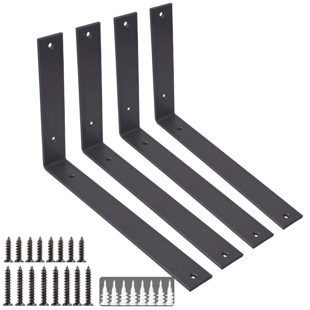 Shelf Brackets L Bracket 12 Inch 4PCS Heavy Duty Black Shelf Bracket Iron Metal Wall Bracket for DIY Open Shelving Rustic Bracket
