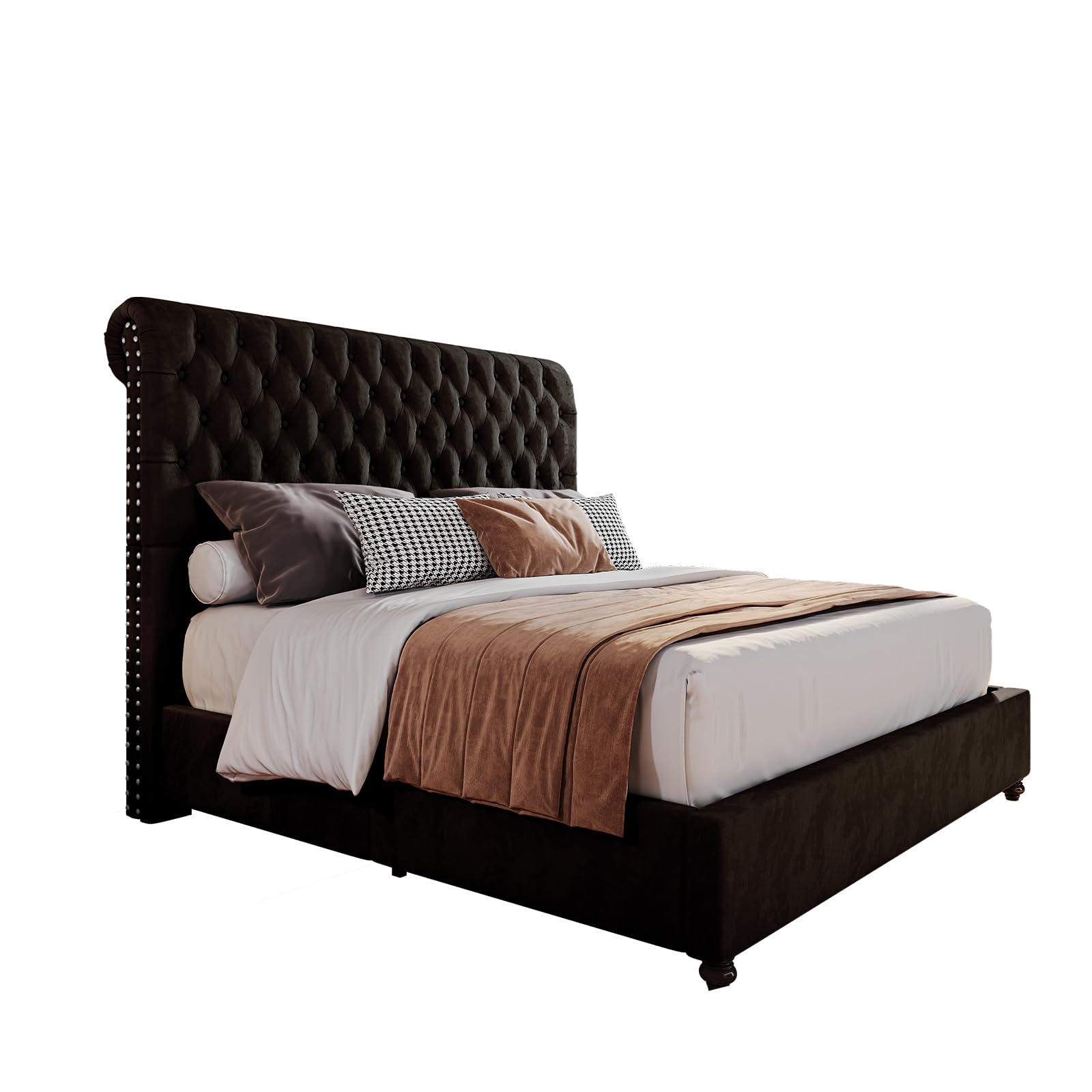 PaPaJet King Size Bed Frame Upholstered Bed Frame King with 52.8β Tall Headboard/Silver Grey