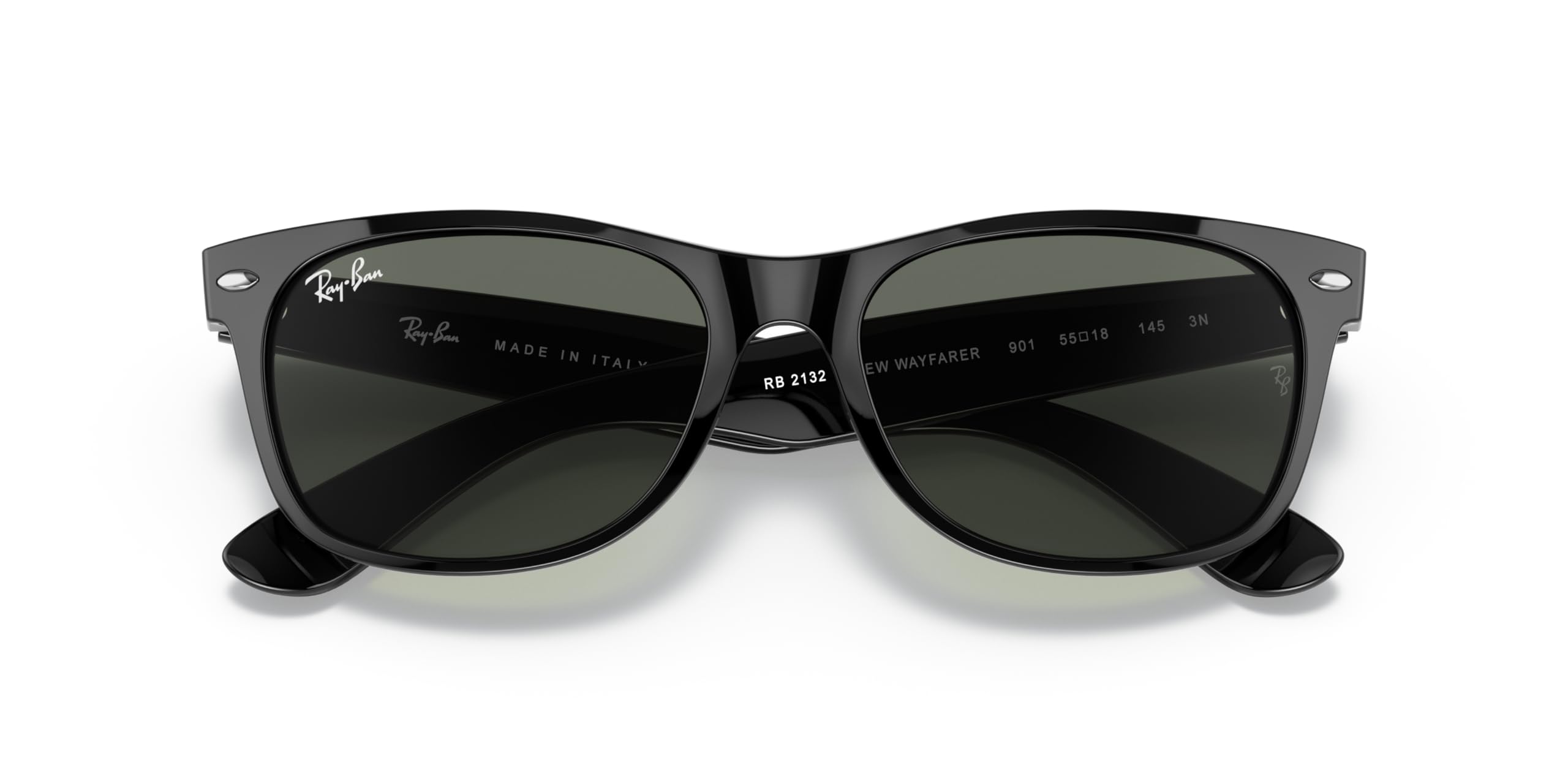Ray-Ban RB2132 New Wayfarer Square Sunglasses, Black/G-15 Green, 55 mm