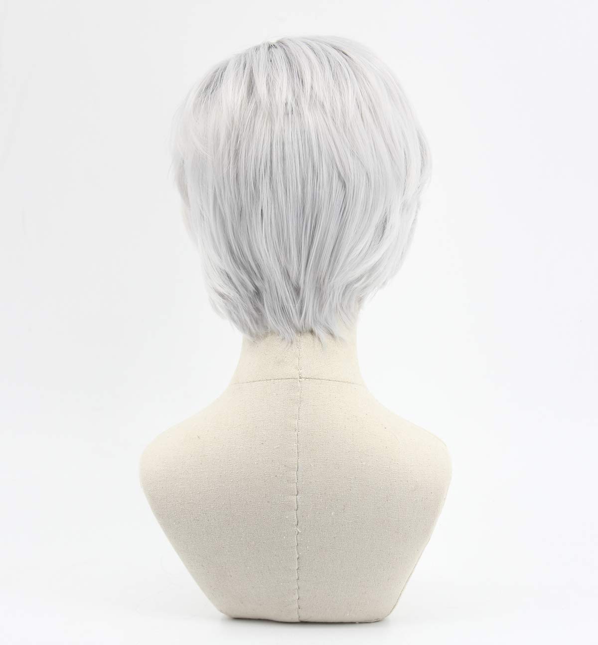 SpeedBeauty Man's Short Curly Silver Grey Boot Black Cosplay Wig Halloween Costume Wig