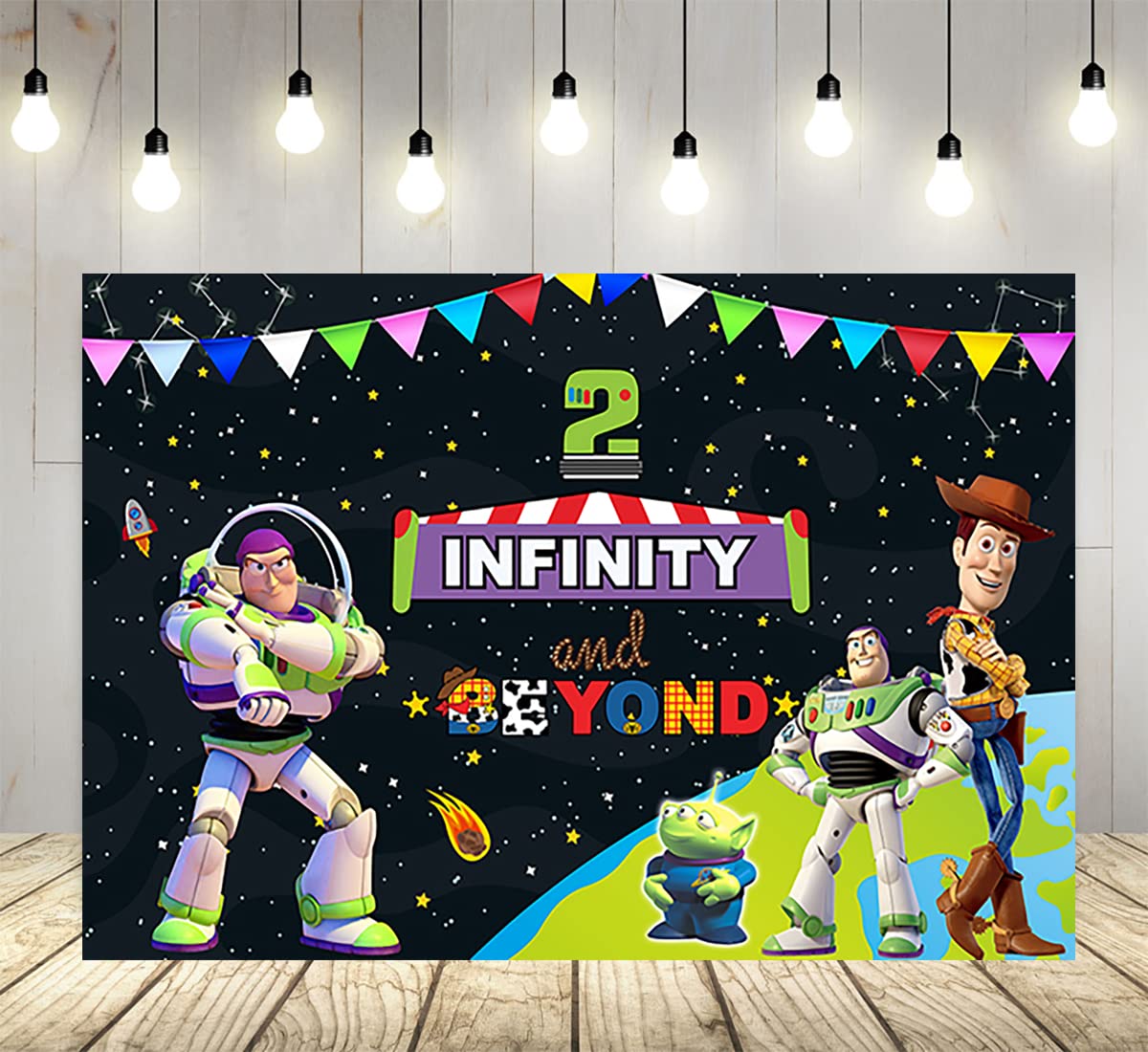 Two Infinity and Beyond Backdrop for 2nd Birthday Party Supplies Outspace Photo Backgrounds Toy Story Theme Baby Shower Banner 59x38in