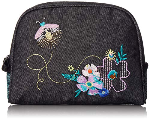 Vera Bradley Women's Denim Medium Cosmetic Makeup Organizer Bag, Moonlight Garden, One Size