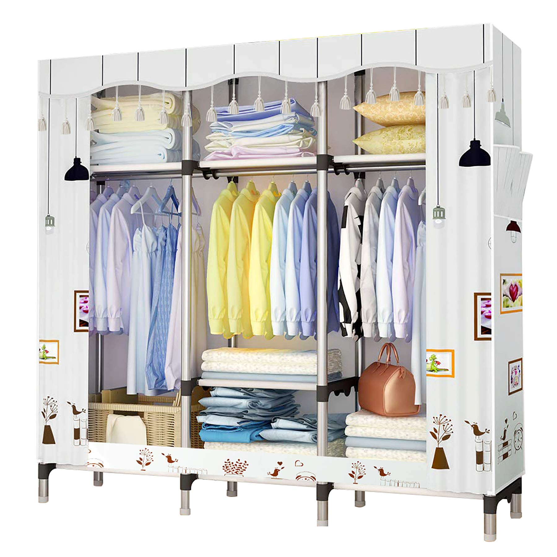 UDEAR Portable Canvas Wardrobes Clothes Storage Shelves Storage 25mm Beige