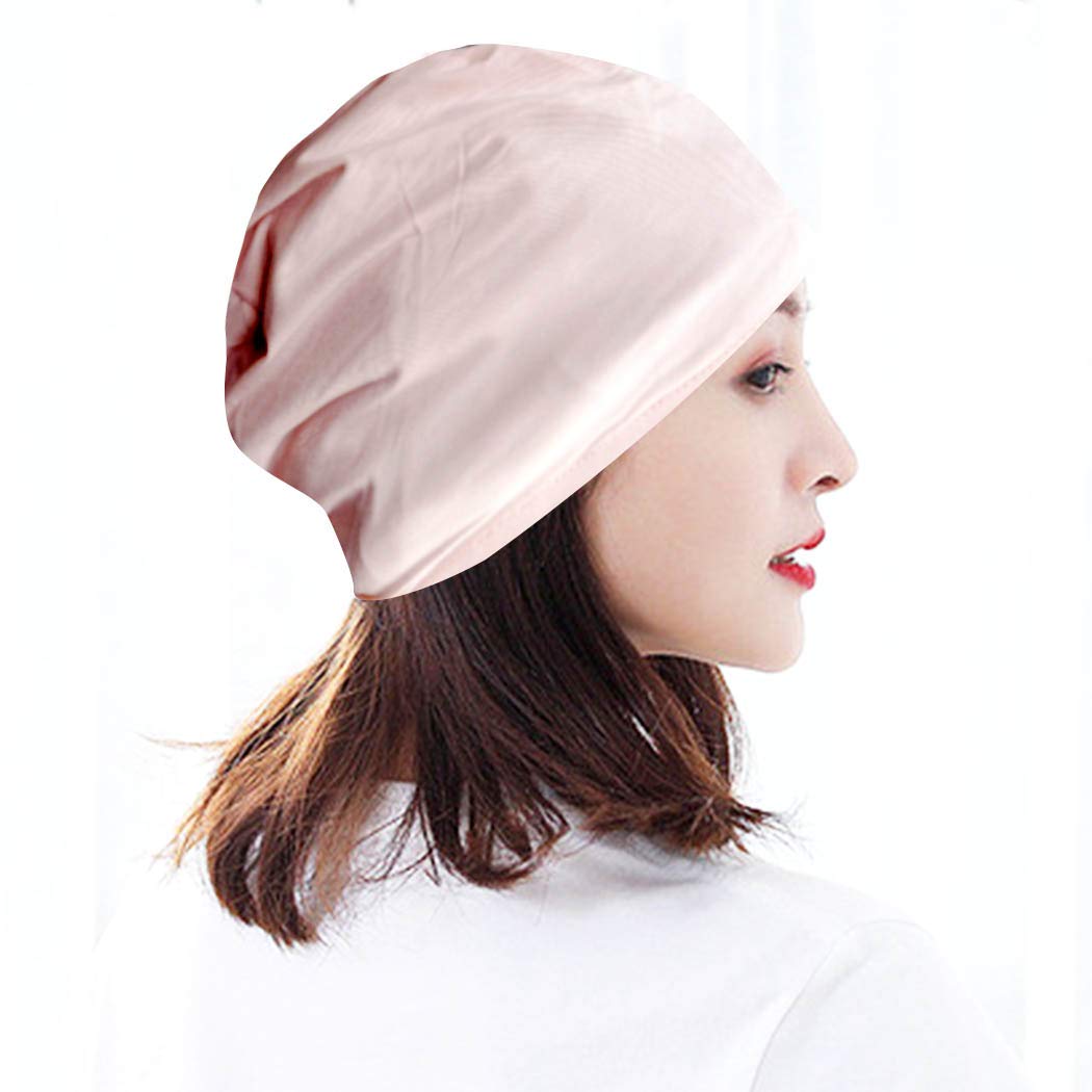 Satin Lined Sleep Cap Hair Sleeping Cap Hat Beanies Night Women Sleeping Cotton Cap, Black, Pink, Grey, M