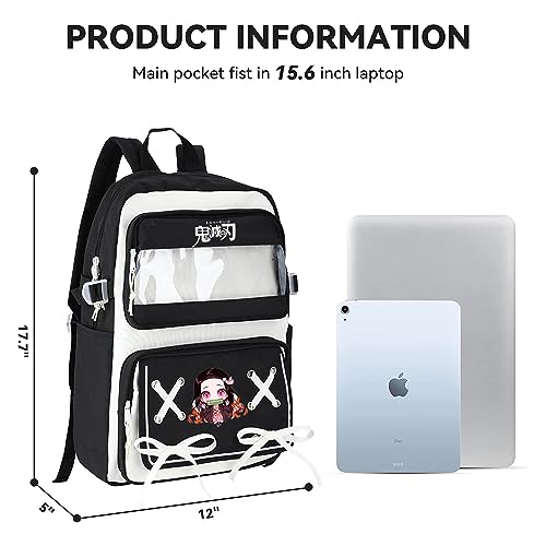 ZAKOVI Kawaii Backpack with 4 Anime Pins Accessories 1 Luggage Tag, Cute Bookbag Aesthetic Backpack