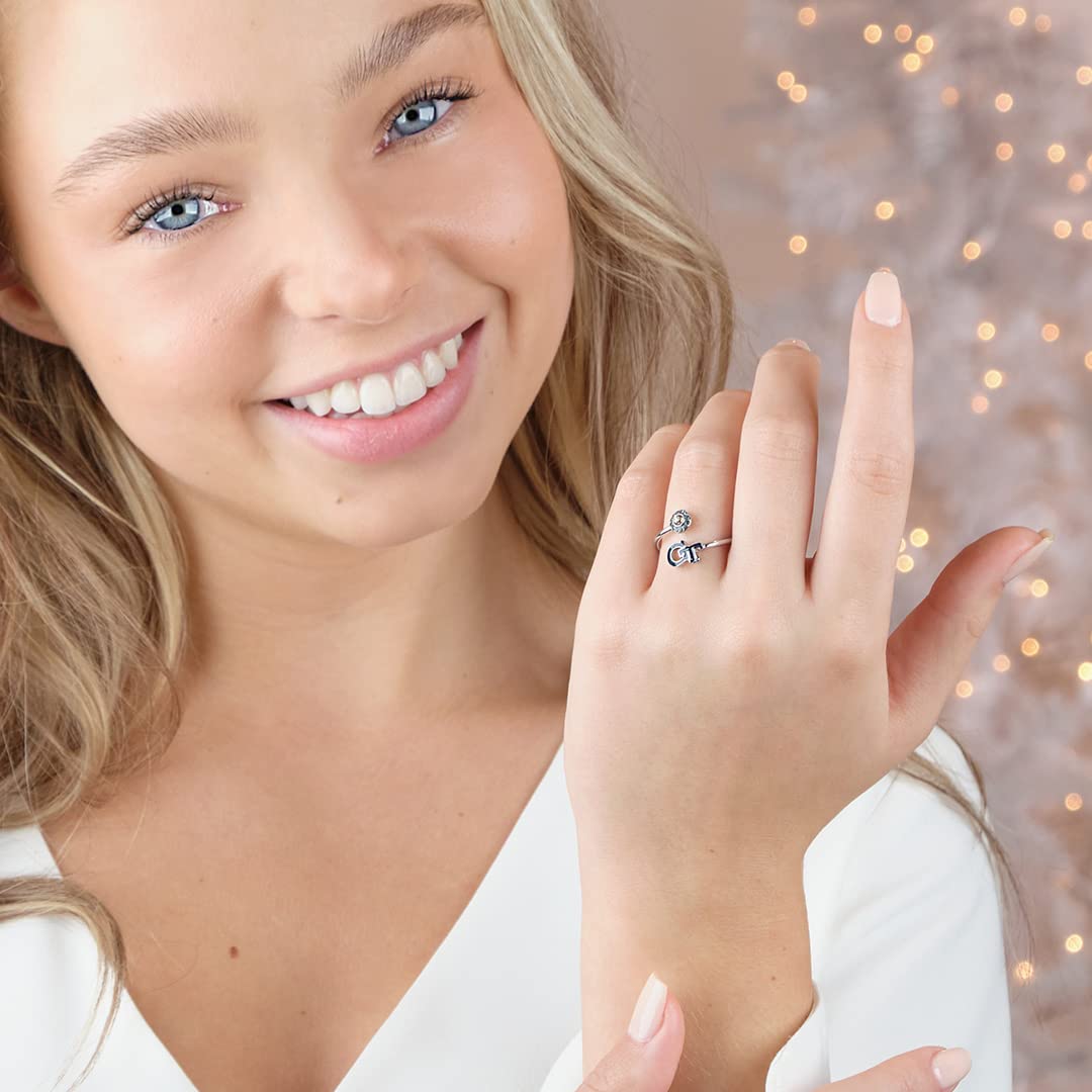Stone Armory Georgia Tech Football Accessories for Women - Navy GT Ring with Crystals - Hypoallergenic and Adjustable Sizes 5-12 - Georgia Tech Gifts for Women