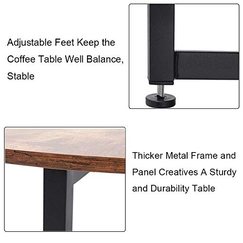 usikey Round Coffee Table for Living Room, Retro Cocktail Table with X Base9 Metal Frame, Sofa Table, Office Table, Entertainment Center for Gaming, in Home Office, Rustic Brown