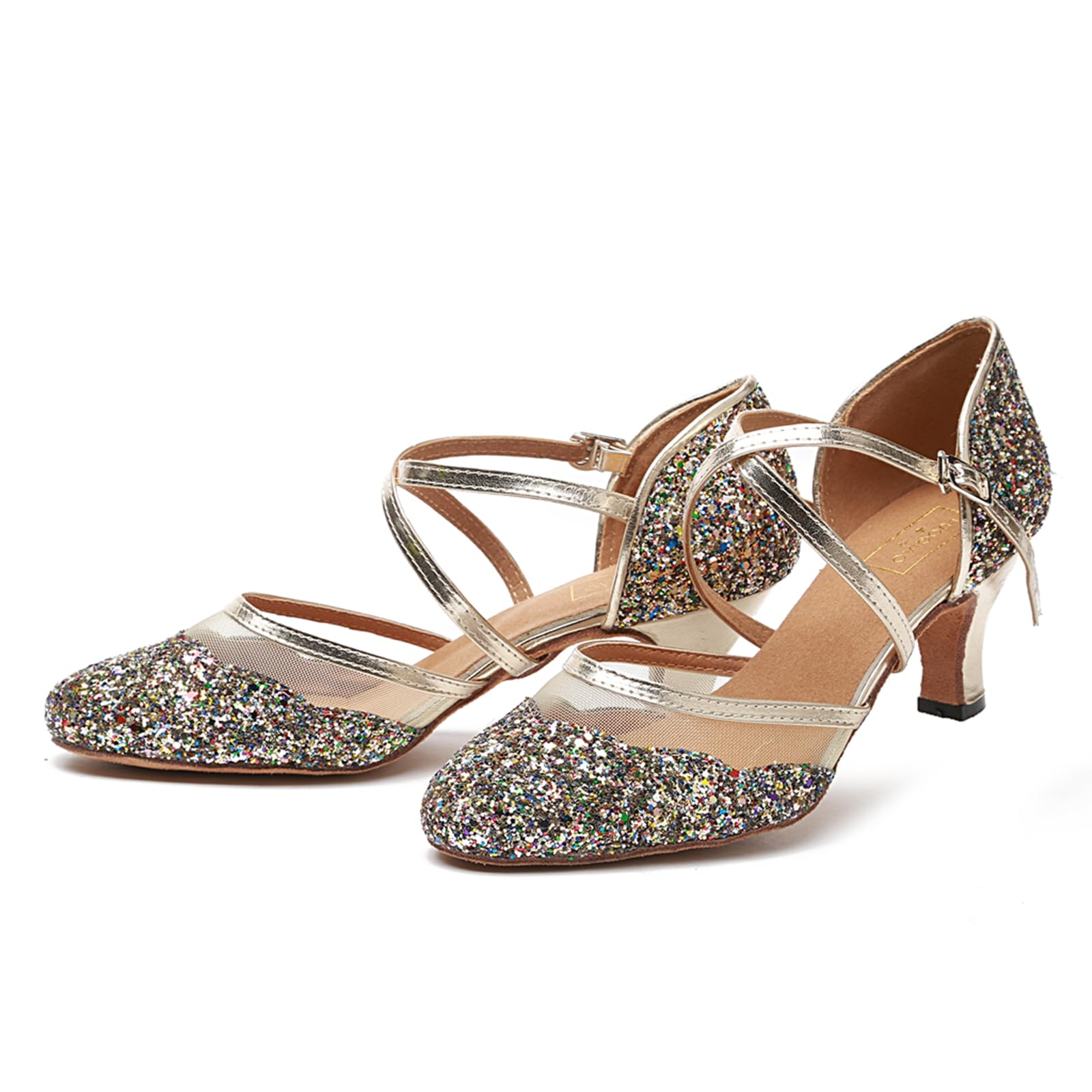ZHCRCfirm Women's Glitter Closed Toe Ballroom Morden Latin Tango Party Wedding Professional Dance Shoes Gold US 7.5