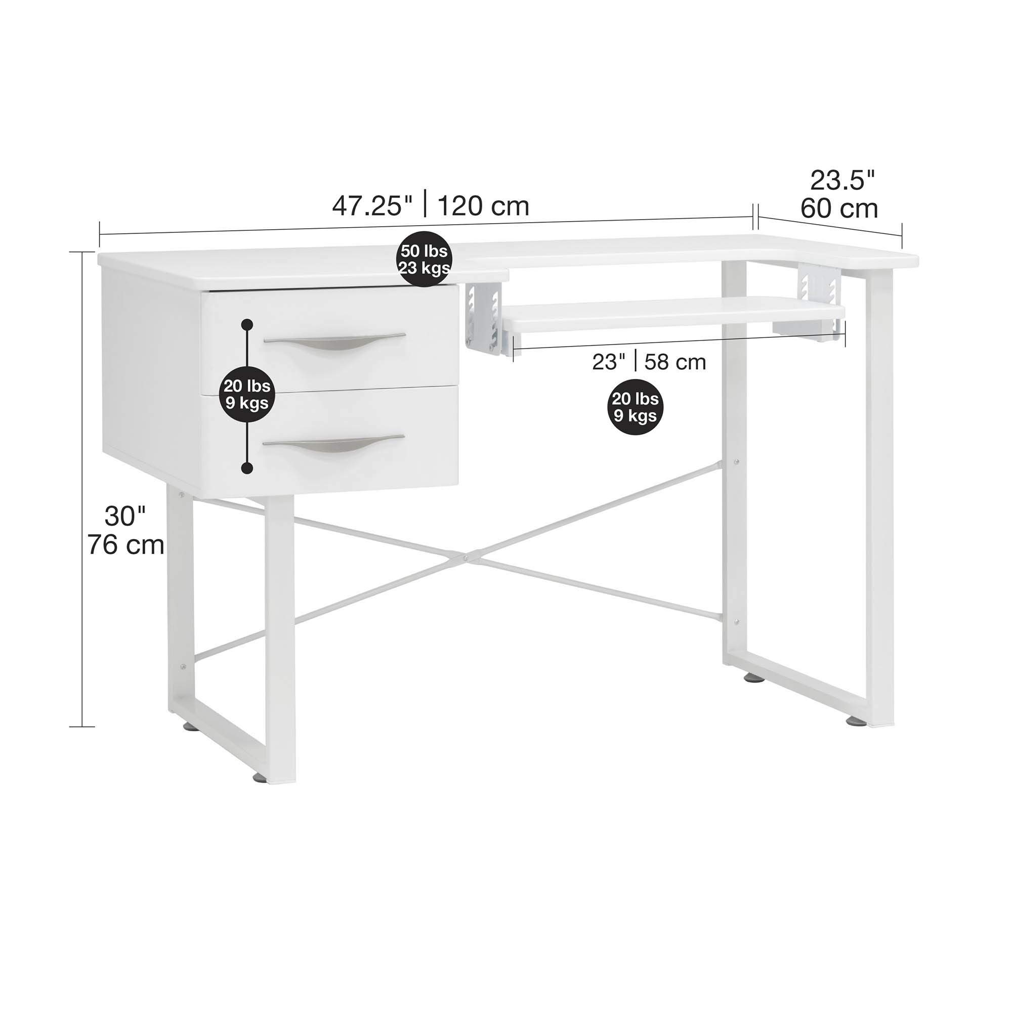 Sew Ready , White Pro Line Craft, Sewing, and Office Desk with 2 Drawers