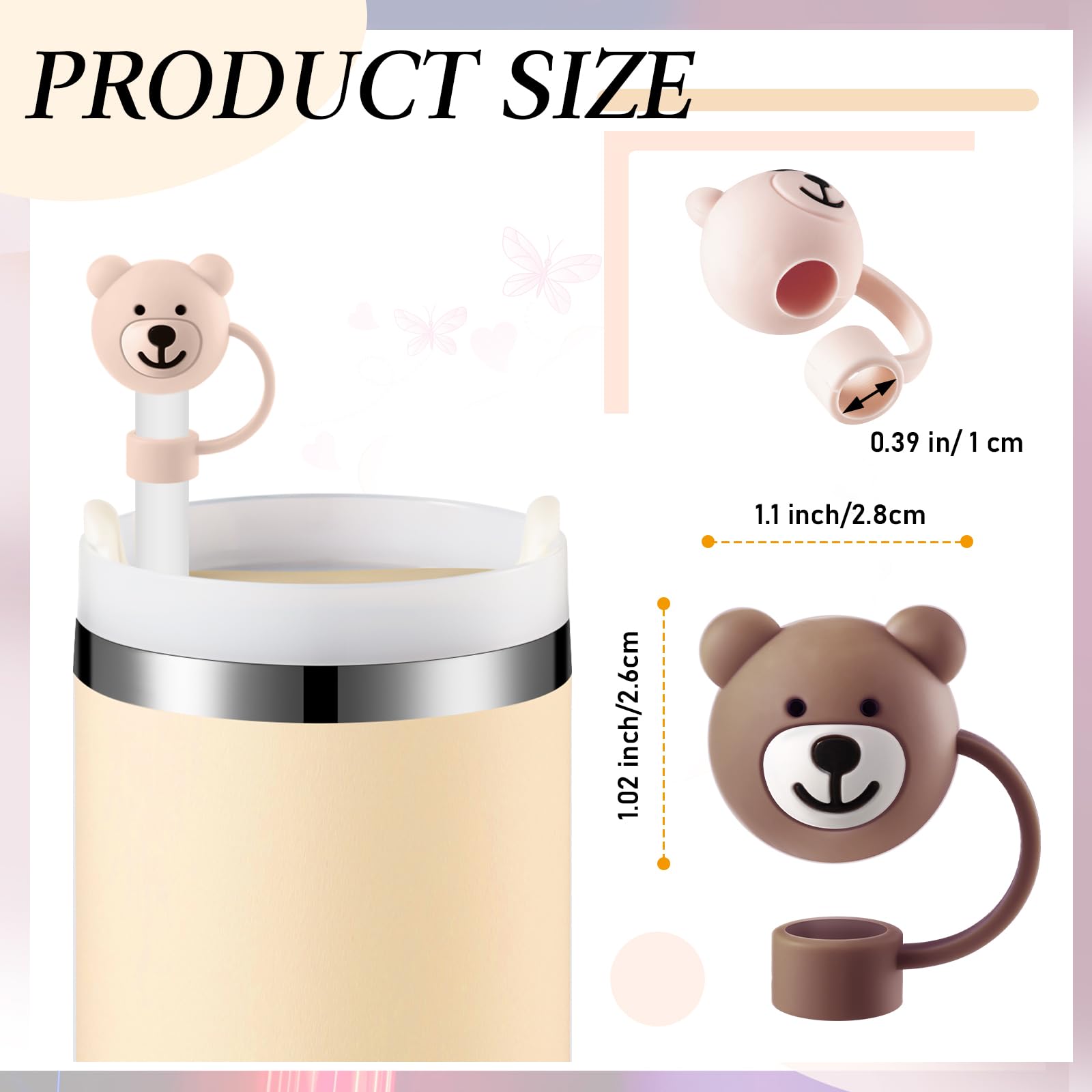 Zhehao 9 Pcs Bear Straw Protector Cover Cute Straw Covers Cap Compatible with Stanley 20 30 40 oz Silicone Straw Covers Cute Straw Covers Tumbler Straw Topper, 3 Colors