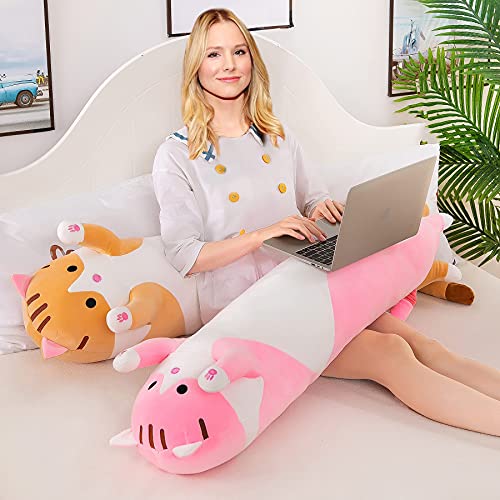SNOWOLF Cat Soft Pillow Plush Long Throw Sleeping Pillow Cotton Kitten Pillow Cuddly Stuffed Cute Plush Doll Toy Gift for Kids Girlfriend (Yellow, 50cm/19.68Inch)