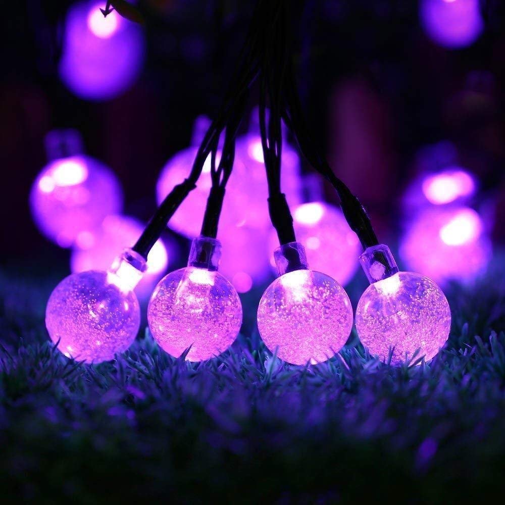 WDWL Solar String Light, 20LED, 5m Outdoor Crystal Ball Christmas Decorative Lights Christmas Tree Lawn Home Garden, Dew Purple Waterproof Solar Lamp