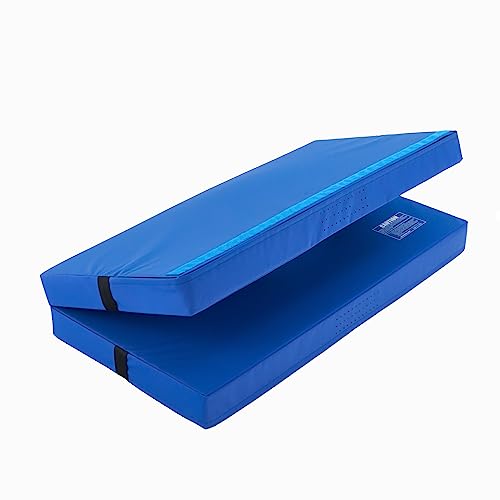 We Sell Mats 4 Inch thick Bifolding Gymnastics Crash Landing Mat Pad, Safety for Tumbling, Back Handspring Training and Cheerleading, 4 ft x 4 ft, Blue