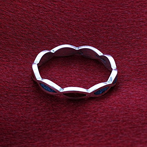 Southwestern Style Oval Turquoise and Coral Gemstone 4mm 925 Sterling Silver Infinity Band Ring for Women Size 8