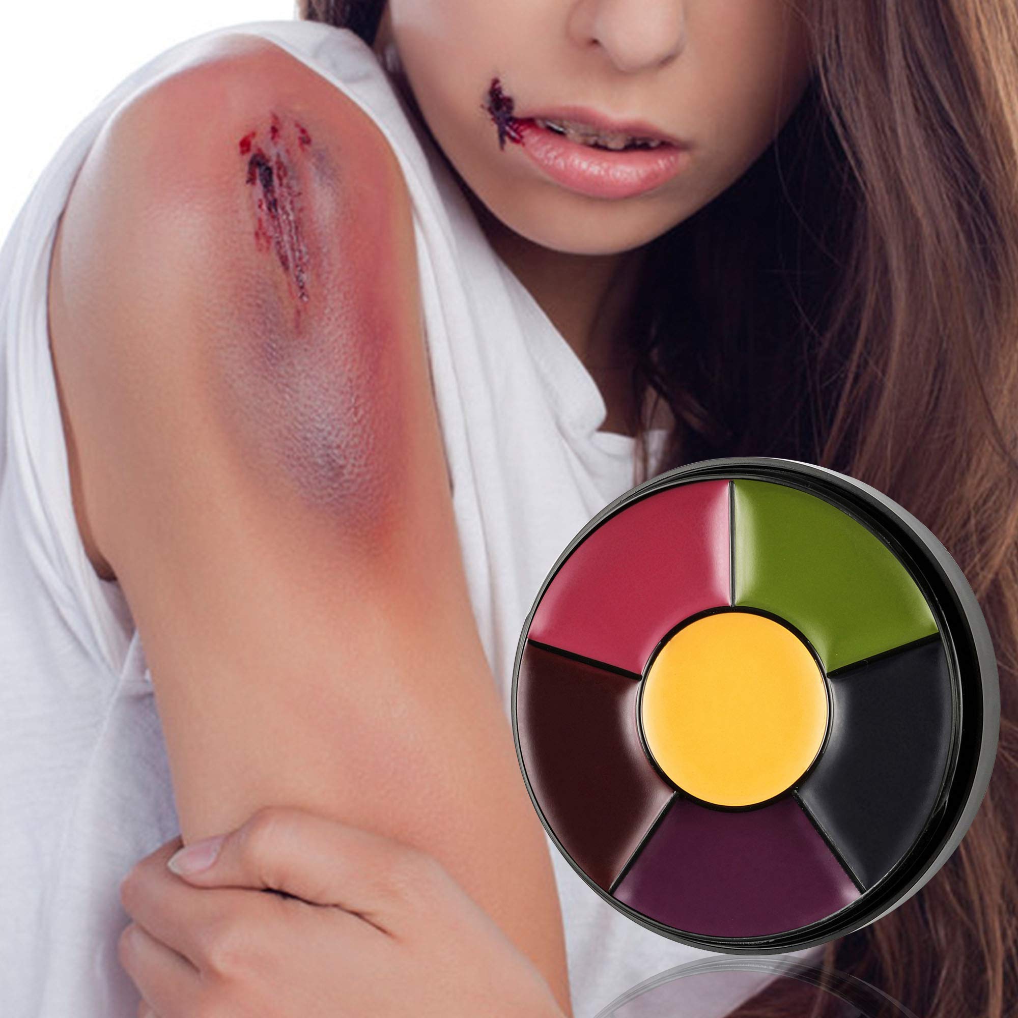 Wismee Professional 6 Color Bruise Wheel for Special Effects Makeup Face Body Paint Oil with Sponges Hunting Camo Face Paint Set for Concealment Camouflage Portable Costume Makeup Kit