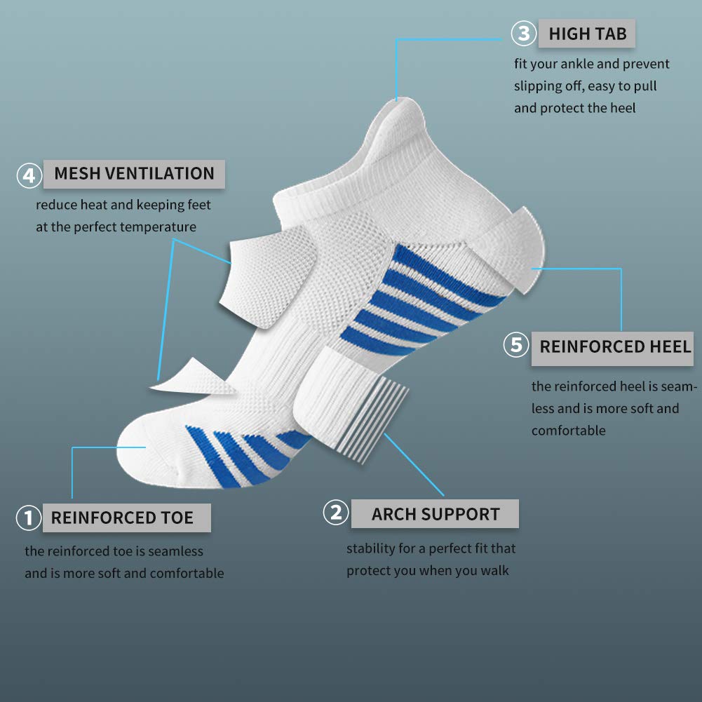 Shinno Mens Ankle Athletic Socks Low Cut Breathable Cushion