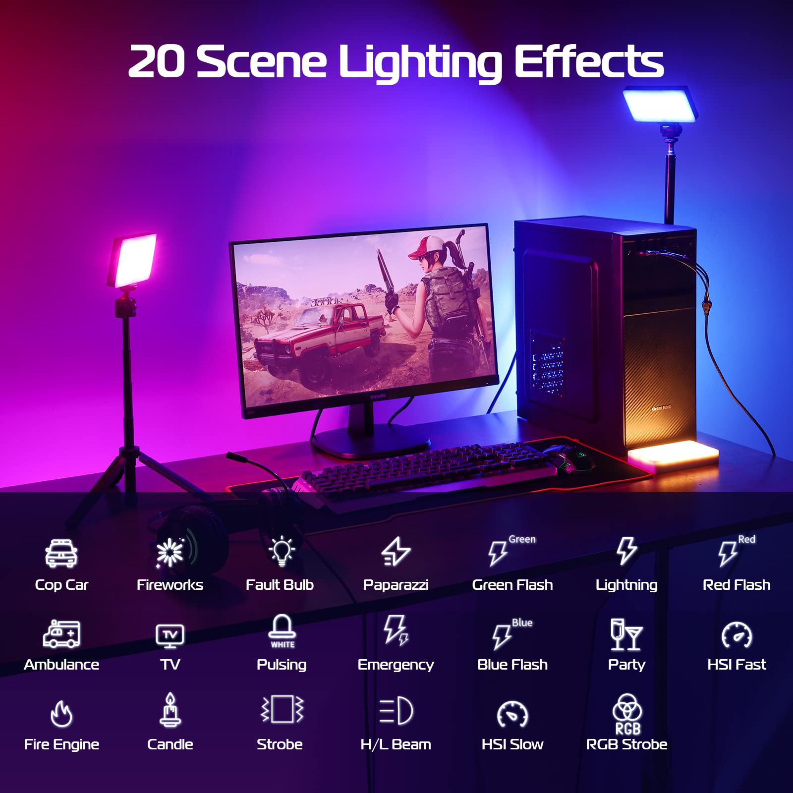 ULANZI LT002 RGB Video Light, Portable LED Camera Light Panel 0-360 Full Color, CRI 95+ 2500-9000K LED Video Light, 4000mAh Rechargeable LED DSLR Lighting for Vlogging, Photography, Video Conference