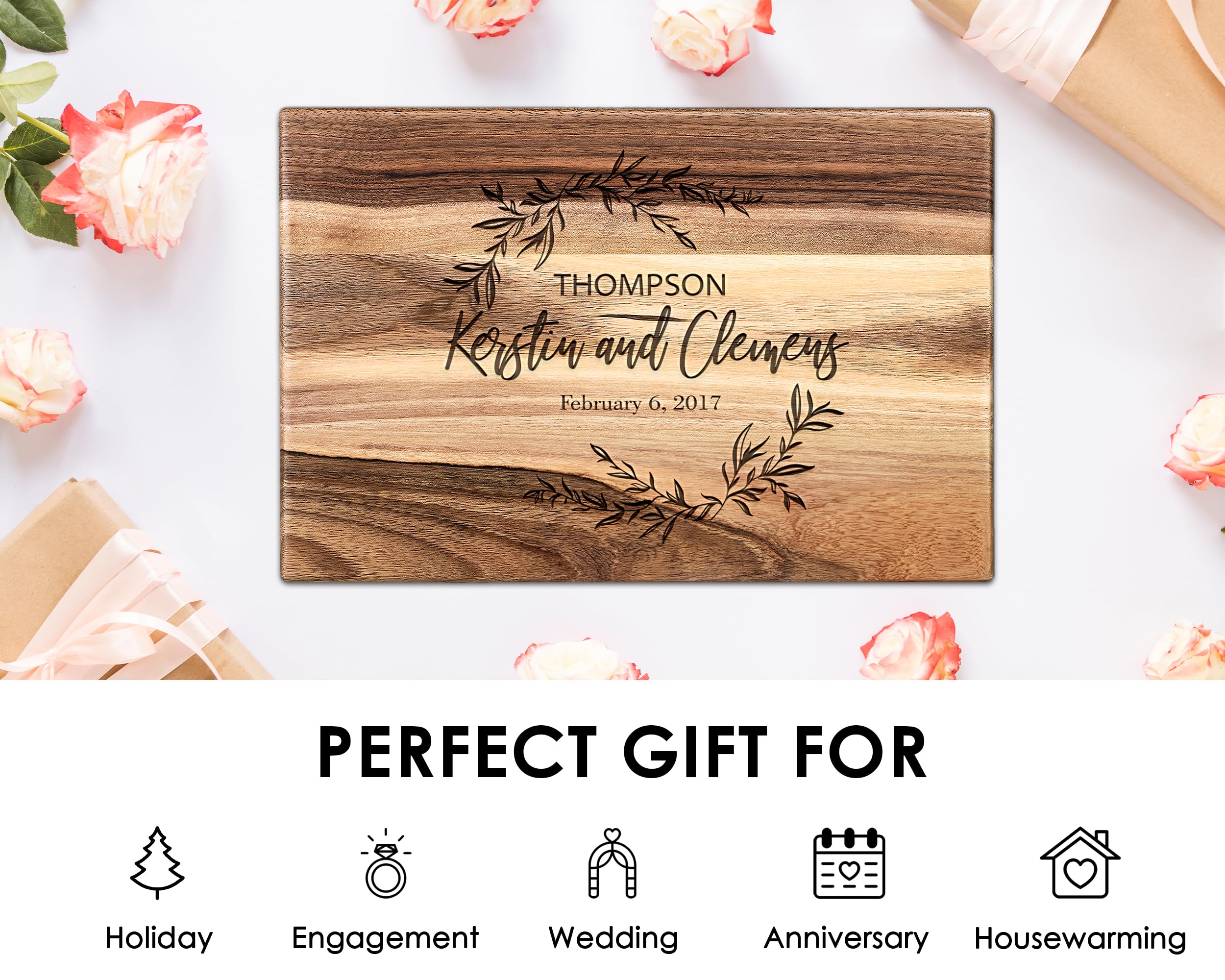 Wedding Anniversary Gifts for Women, Walnut Personalized cutting board, Wedding Gift - for couple or bride, Engraved cutting board, Custom cutting board, Bridal shower gift, Christmas gifts for mom