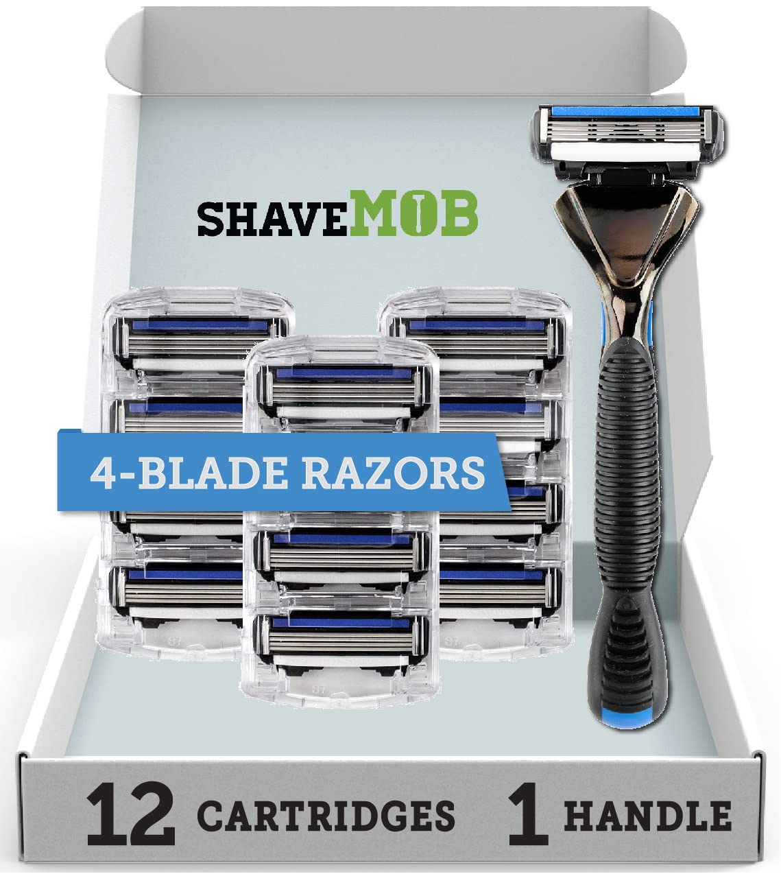 ShaveMOB 4-Blade Men's Razor Kit (Flex Head Handle + 12 Refills) - The Average Joe Shaving Kit