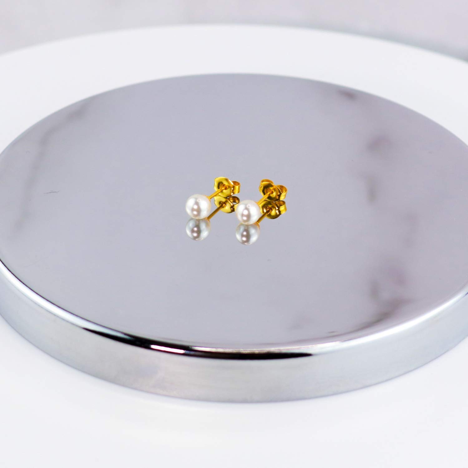 STUDEX Sensitive White Pearl Stud Earrings 4mm | Hypoallergenic and Nickel Safe for Sensitive Ears | Gold Plated Posts | High Fashion Earrings for Women and Men-PR-674-S