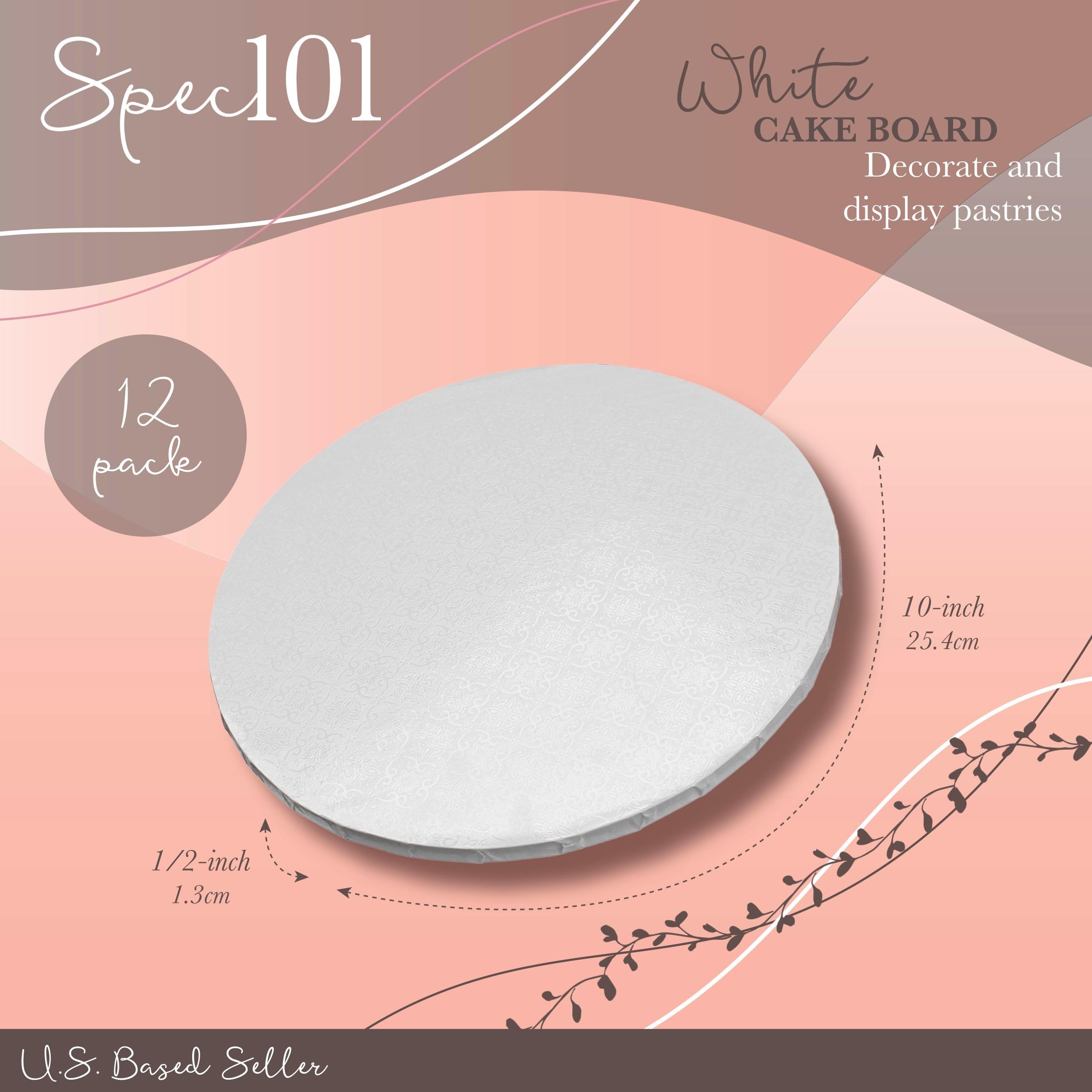 Spec101 Round Cake Drums, 10 Inch - 12pk White Cake Drum Boards with 1/2-Inch Thick Wrapped-Edges