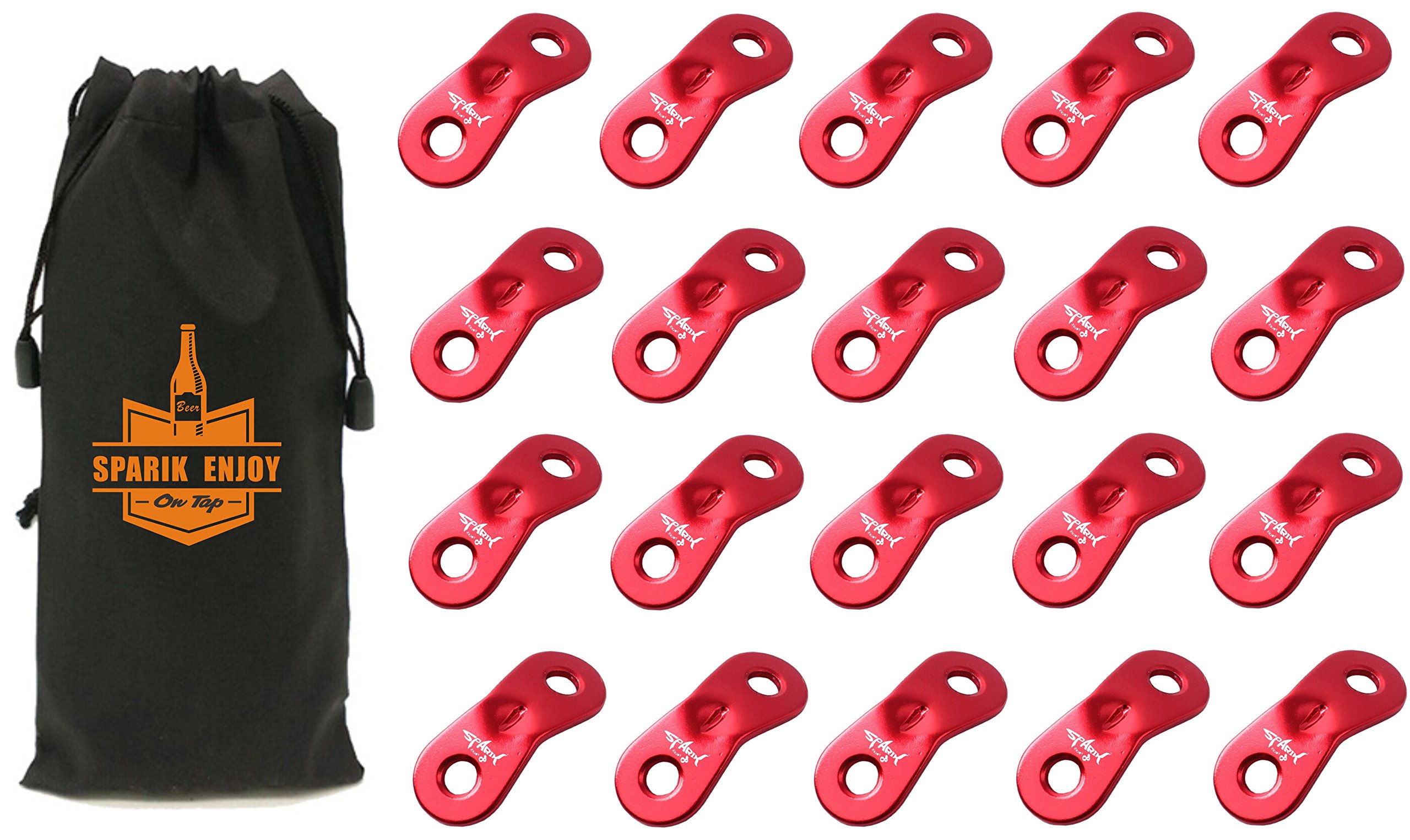 SPARIK ENJOY (TM 20 pcs Ultralight Aluminum Guyline Cord Adjuster Hole Big for Tent Pegs Camping Hiking Backpacking Outdoor Activity Come with Pouch (Red)