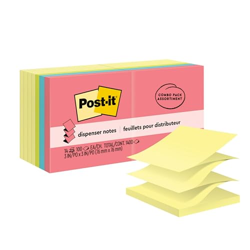 Post-it Pop-up Notes 3x3 in, 14 Pads, America's’s #1 Favorite Sticky Notes, Assorted Colors, Clean Removal, Recyclable (R330-14YWM)