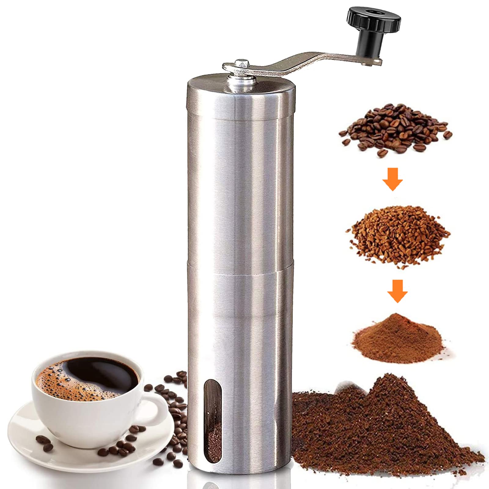 SFXFJ Manual Burr Coffee Grinder - Adjustable Settings for French Press, Espresso, Drip Coffee, Turkish Brew - Stainless Steel Handheld Grinder