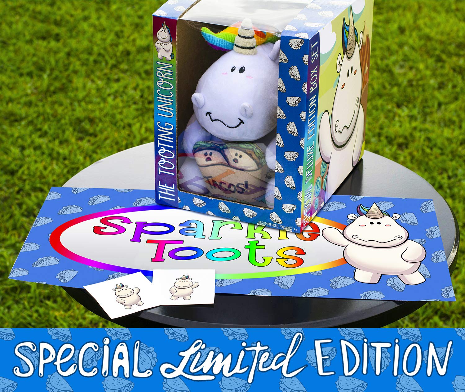 SPARKLE TOOTS - The Original Tooting Unicorn Plush - Special Deluxe Edition Box Set - Unique Gag Gift, Funny for All Ages