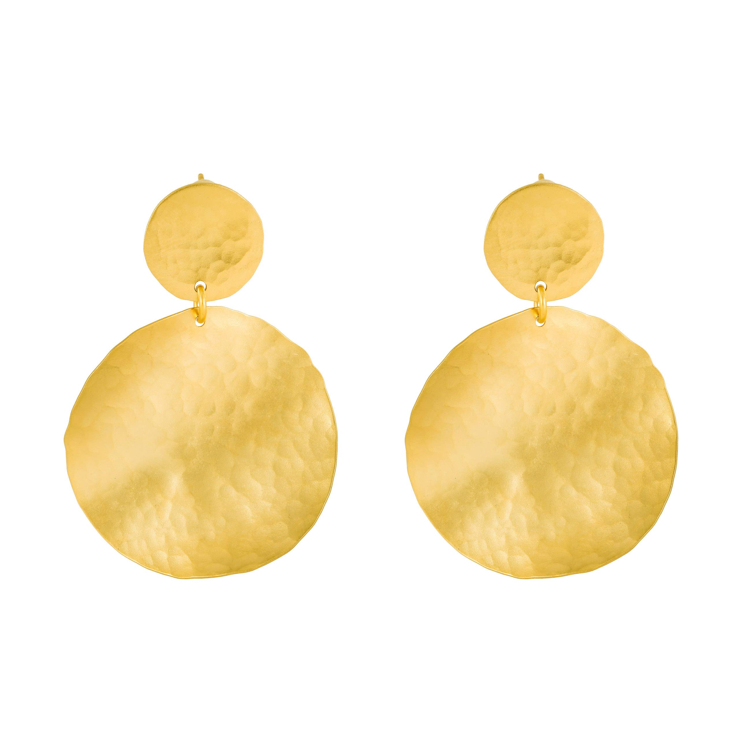Studio L."Olivia" 24K Gold Plated Textured Flat Disc Earrings, 2"