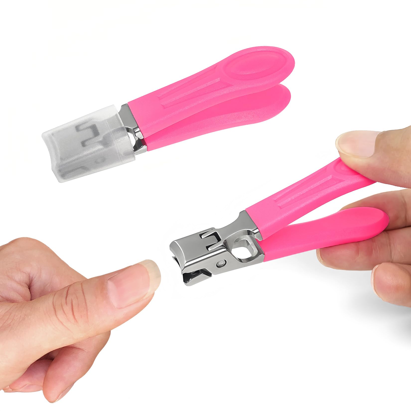 SG Nekoo Nail Clippers for Thick Nails Hard Fingernails and Toenails Cutter with File, Ultra Sharp Curved Splash Proof Trimmer for Adults Men Women Seniors (Mid-pink)