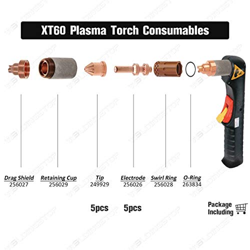 WeldingStop Plasma Cutter XT60 Torch Electrode 256026 Tip 249929 60A (PK-10 NOT Miller Original Consumables)