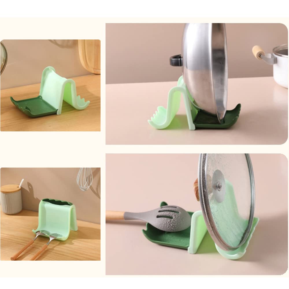 Ulfanit Pot Lid Holder with Drip Pad - 2pcs Multi-purpose Lid and Spoon Rest Rack, Kitchen Countertop Pot Lid Stand Gadget, Utensils Lid Holder, Grey & Green